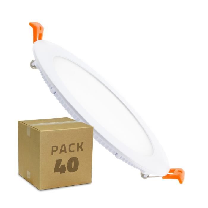 TECHBREY PACK Dalle LED Ronde Extra-Plate 18W (40 Un) 18xØ220 mm Blanc Chaud 3000K 120º ...