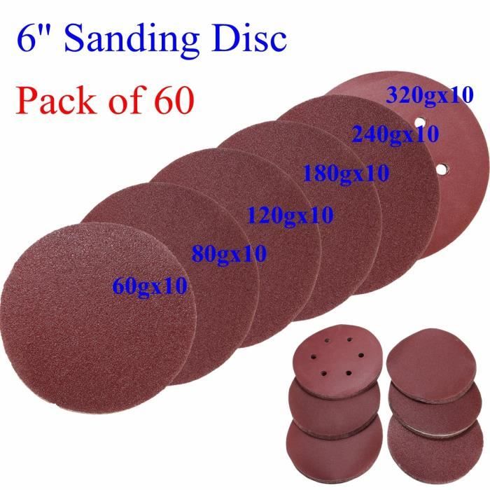 TEMPSA 60Pcs 6'' Papier de Verre Ponçage Polissage Disque Feuille ...