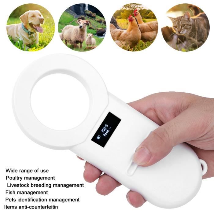 YOSOO Lecteur portable de puces d'animaux Portable Pet Microchip Reader Scanner, 134.2KHZ Pocket ...