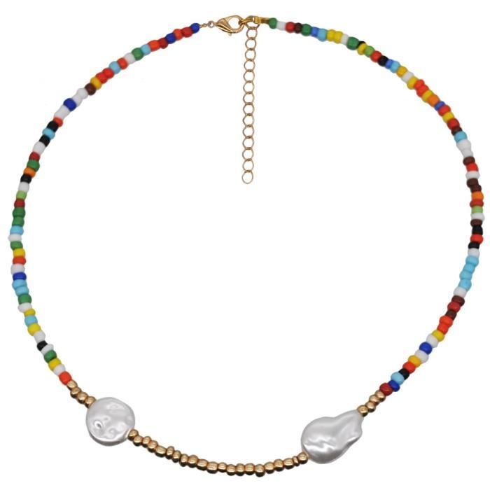 Collier bohème coloré en forme de graine et de perle | Collier ras du ...