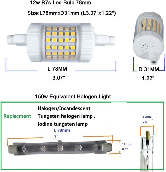 Dimmable 12w R7s Ampoule Led 78mm Daylight 150w ÉQuivalent HalogèNe ...