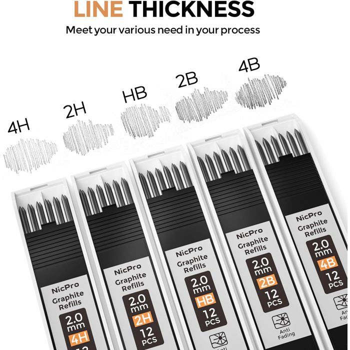 Nicpro 2mm porte mine, criterium en métal Crayons mécaniques 2,0 mm,5 ...