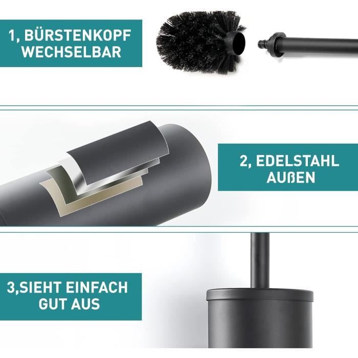 Brosse WC et récipient - avec support - avec long manche - acier inoxydable - avec support ...