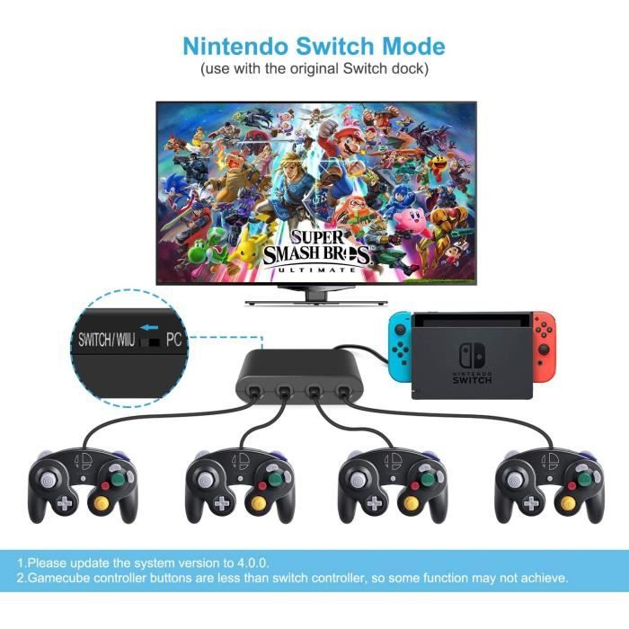 Gamecube Controller Adapter, pour Super Smash Bros Adaptateur avec 4 ...