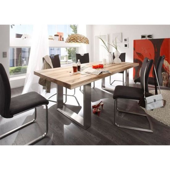 Table à manger en chêne bassano massif - L.200 x H.76 x P.100 cm ...