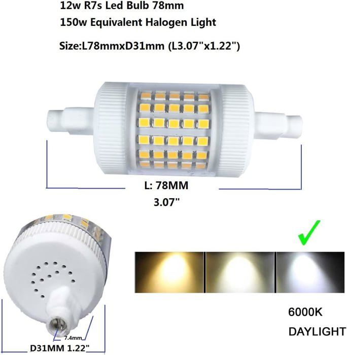 Dimmable 12w R7s Ampoule Led 78mm Daylight 150w ÉQuivalent HalogèNe ...