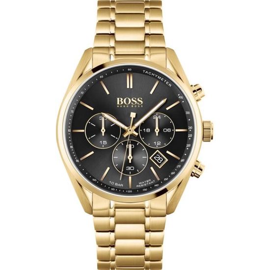 Montre Hugo Boss 1513848 Quartz Acier inoxydable Etancheite 10 Atm Dore Chic Achat vente montre Homme Adulte Noir Acier Neuf Cdiscount