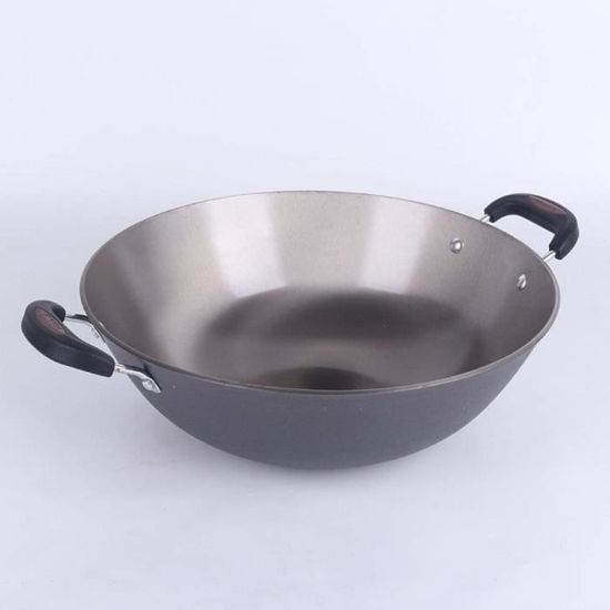 Wok Concave Peu Profond En Fonte Noir Poignées Larges,36Cm[J3698 ...