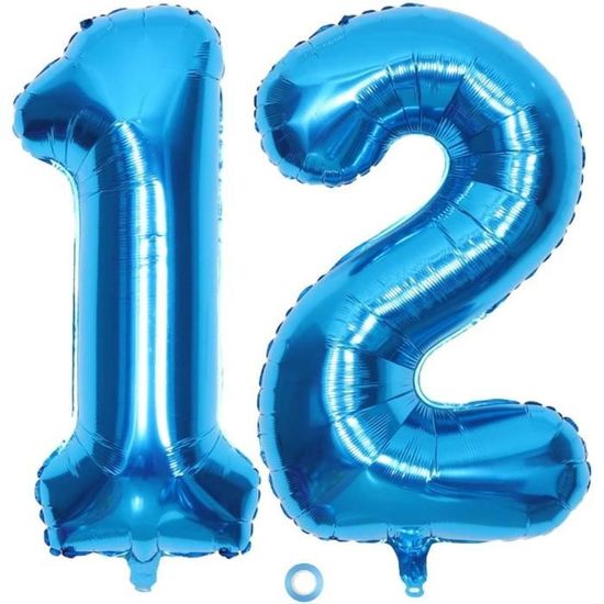 Ballon 12E Anniversaire Décoratif Bleu Garçon Chiffre 12 Géant Ballon ...