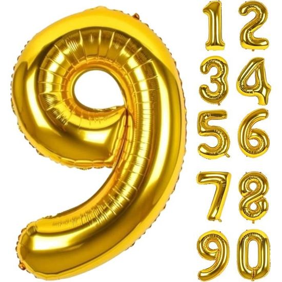 Ballon Chiffre Anniversaire 9 Or,Numéro 9 Feuille Géante Hélium Ballons ...