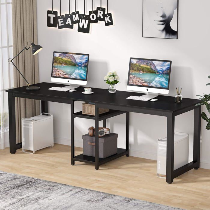 Tribesigns Bureau, Bureau d'ordinateur Double Extra-long avec étagères ...