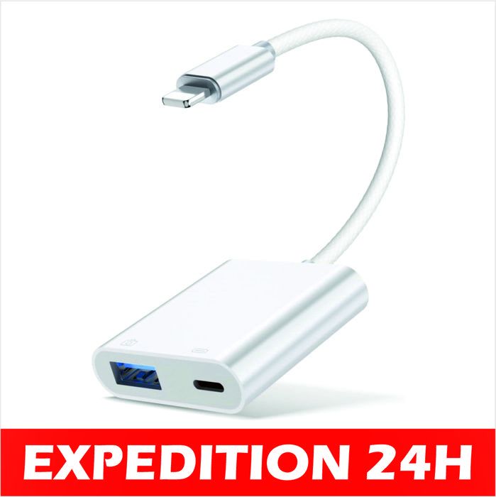 IPhone USB Adapter, Lightning to USB for OTG Camera with Charging Port ...