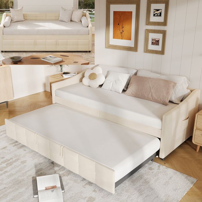 Lit gigogne 90x200 cm - LUMINARIX - Canapé-lit extensible - Velours ...