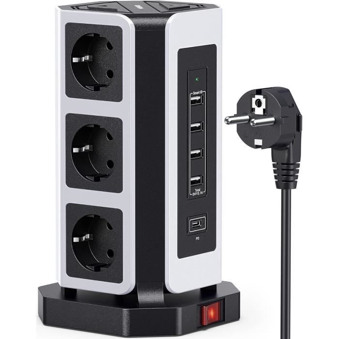 Tour Multiprise(2500W-10A), Multiprise Electrique Avec 9 Prises Et 5 ...