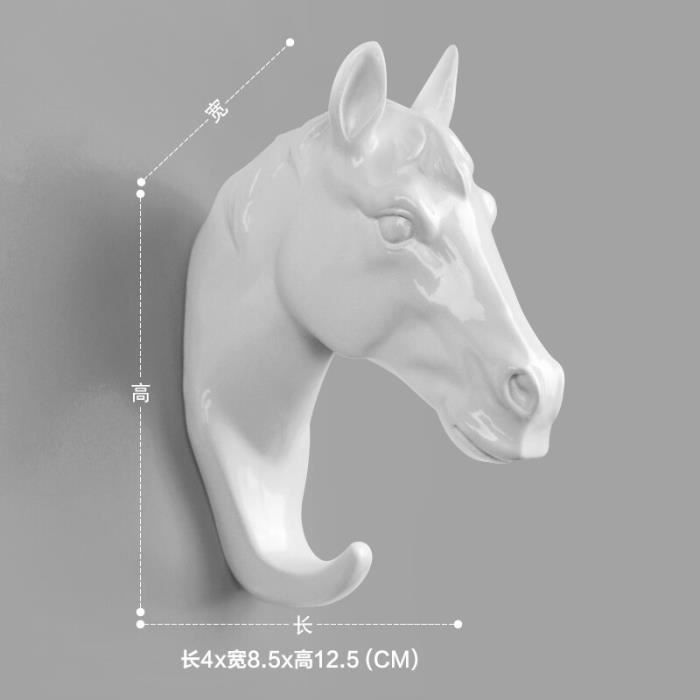 Horse White -Cintre mural et porte en résine, décoration créative, tête ...