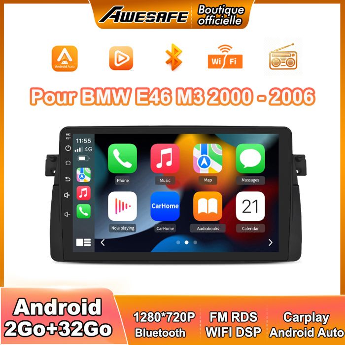 AWESAFE Autoradio Android 13 2Go+32Go pour BMW E46 Série 3 M3 Rover 75 ...