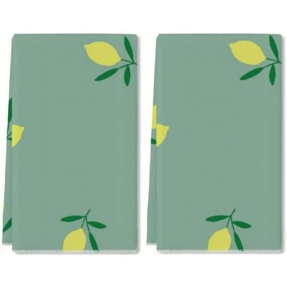 Lot De 2 Torchons De Cuisine Motif Citron Sur Vert Olive \U2013 ...