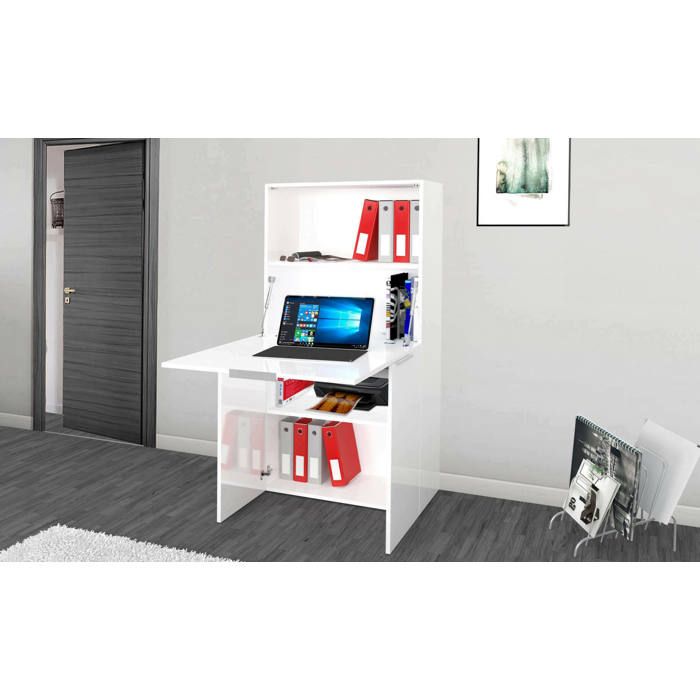 Bureau Atroc, 70 x 35 x h 140 cm, blanc brillant - Cdiscount Maison