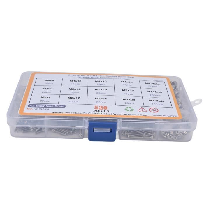 EJ.life kit d'écrous de vis 520 pièces vis à tête hexagonale écrous 304 en acier inoxydable ...
