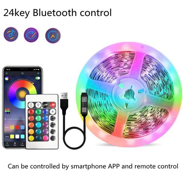 BANDE LED,24keys App Control 5m Full Set Bande lumineuse LED RVB flexible avec Bluetooth lampe ...