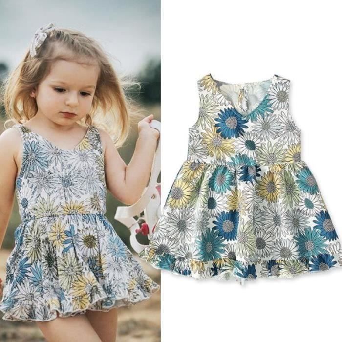 ROBE 1-5 Ans Bébé Enfant Fille Robe Fleurie sans Manche Tenue Mode Été ...