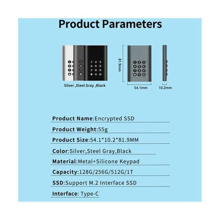 Disque Dur Externe Portable BoîTier de Disque Dur Crypté USB-C Disque ...