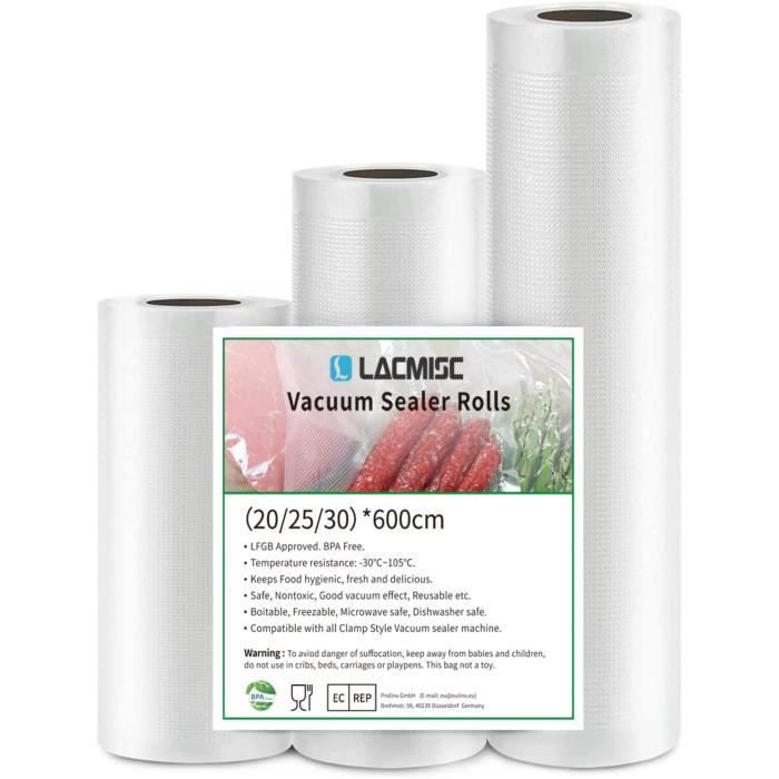 Lacmisc Rouleau Sous Vide Alimentaire, 3 Rouleaux de 20-25-30 x 600 cm ...