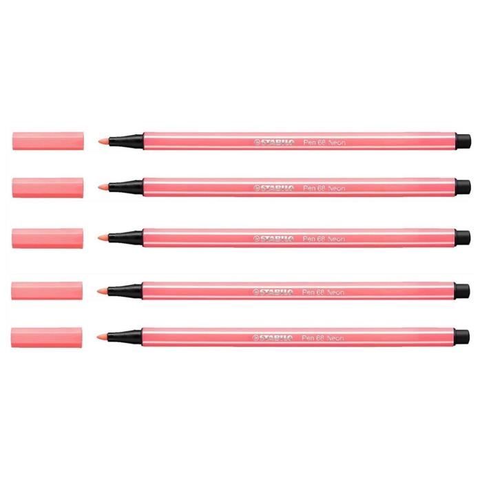 Feutre de dessin - STABILO - PEN 68 - Lot de 5 - Rouge fluo - Pointe ...