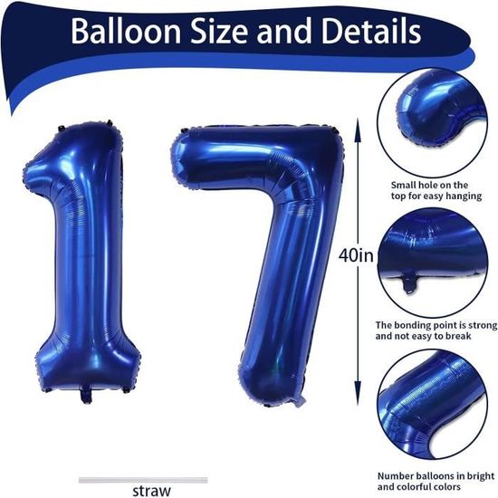 Bleu Marine Ballons Anniversaire 17 Ans, 40"(101Cm) Ballon 17 An ...