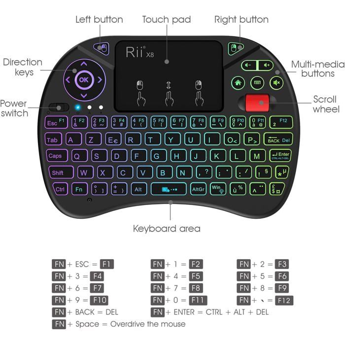 Mini X8 Wireless Ergonomic French Keyboard with Touchpad for Smart TV ...