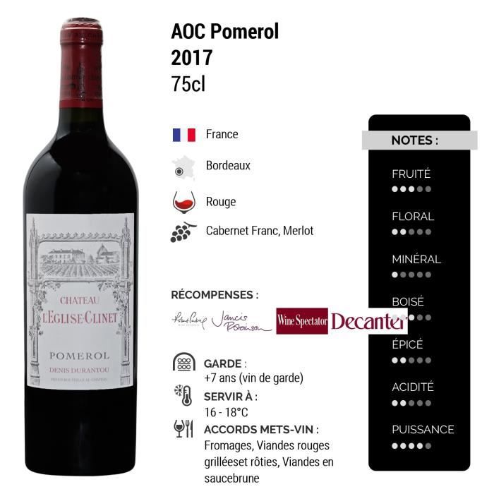 Château L'église Clinet Rouge 2017 - Lot de 3x75cl - Vin Rouge de Bordeaux - Appellation AOC ...
