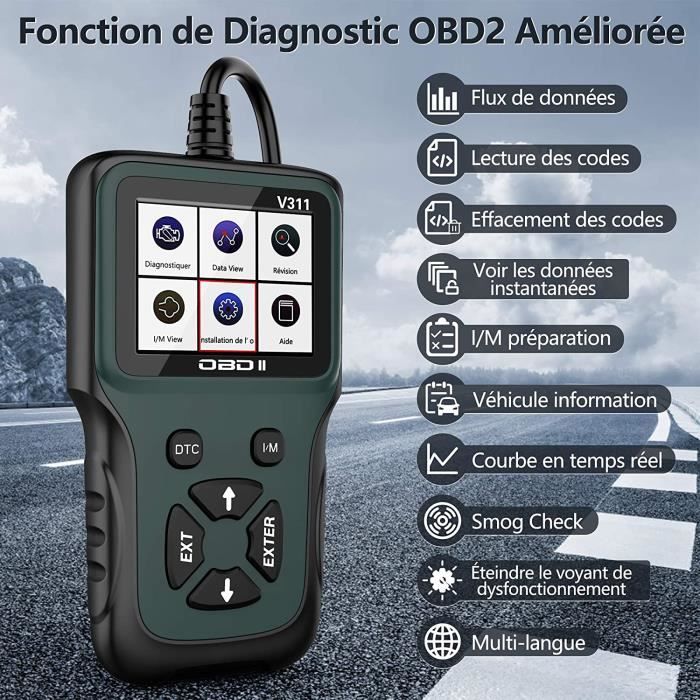 OBD2 Diagnostic Scanner Lecteur OBD Code Défaut Balise Diagnostic ...