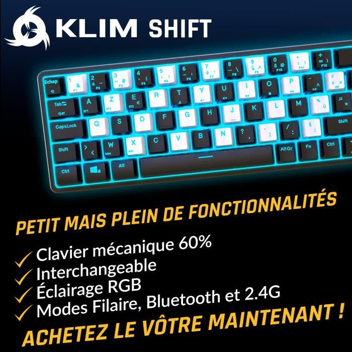 Clavier Mécanique Sans Fil - KLIM - Shift - AZERTY - RGB ...
