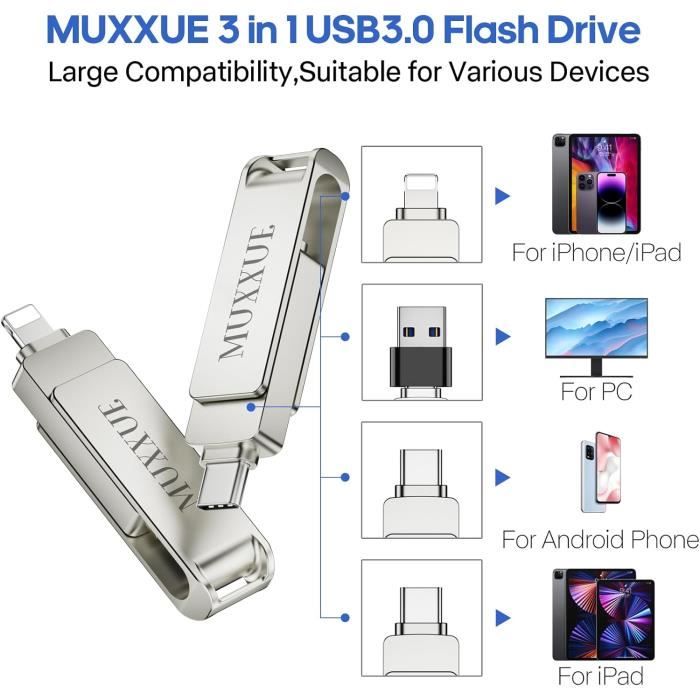3 En 1 Cle Usb Iphone 128 Go, Clé Usb Iphone, Clé Usb Pour Iphone, Pad ...