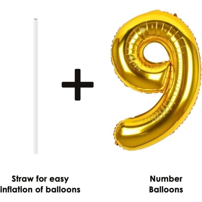 Ballon Chiffre Anniversaire 9 Or,Numéro 9 Feuille Géante Hélium Ballons ...