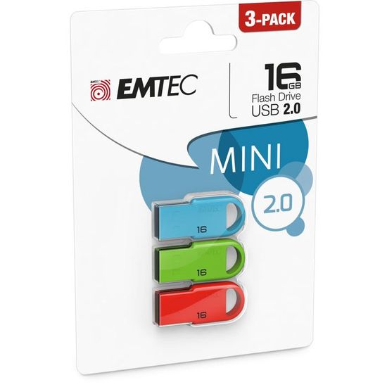 Clé USB EMTEC D250 Mini - 16 Go - USB 2.0 - bleu, rouge, vert (pack de ...