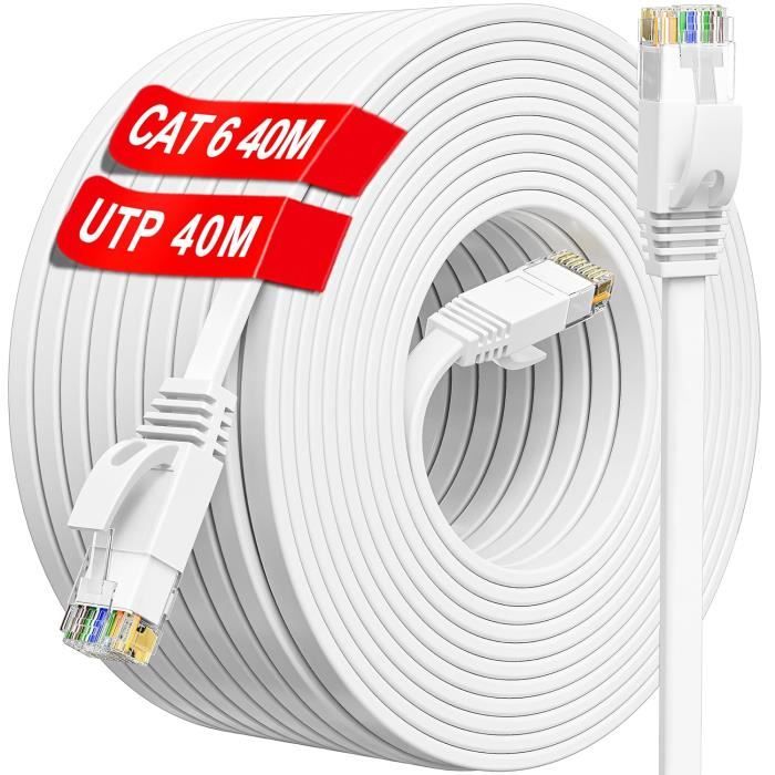 Cable Ethernet 40m, Cat 6 Cable RJ45 40m Câble Réseau Plat, Câble ...