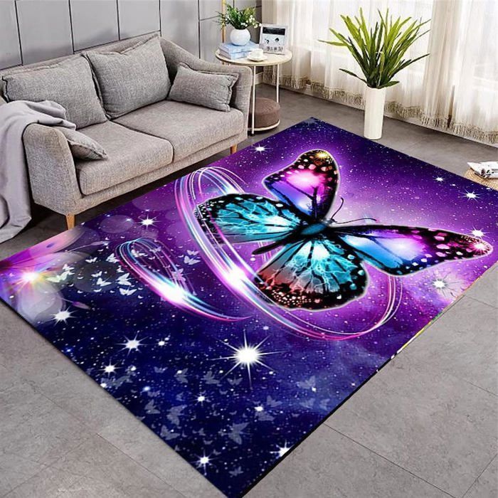 Tapis, 3D Imprimé Papillon Étoile Violet Antidérapant Area Rug, Chambre ...