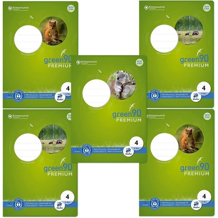 Lot de 5 cahiers verts Format A5 Linéature 4 16 feuilles Papier recyclé ...