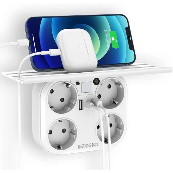 Multiprise Murale, Multiprise Prise USB 4 Prises et 3 Ports USB 3A ...