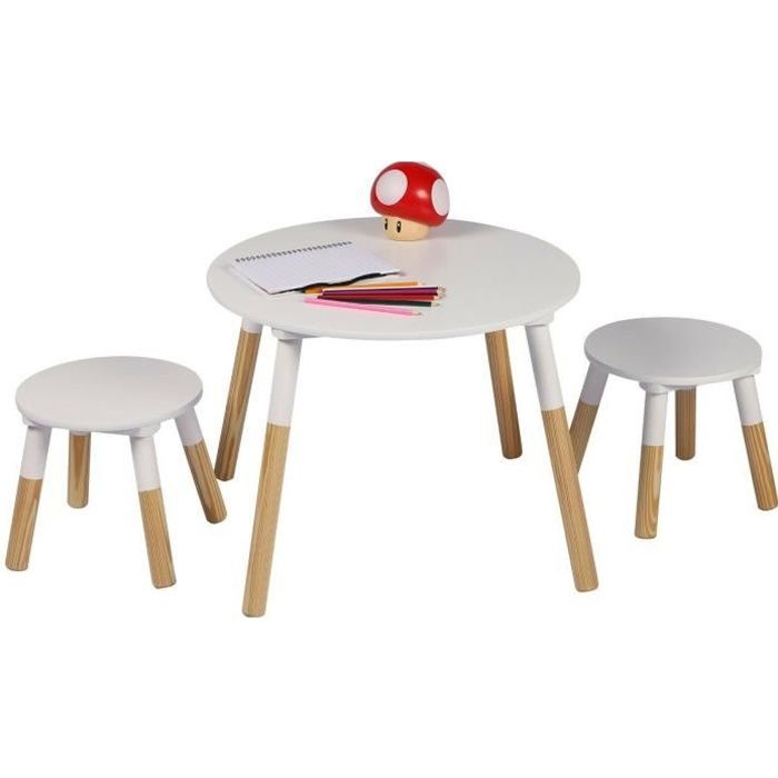 ENSEMBLE TABLE BUREAU ENFANT + 2 TABOURETS CHAISES BOIS MEUBLE CHAMBRE ...