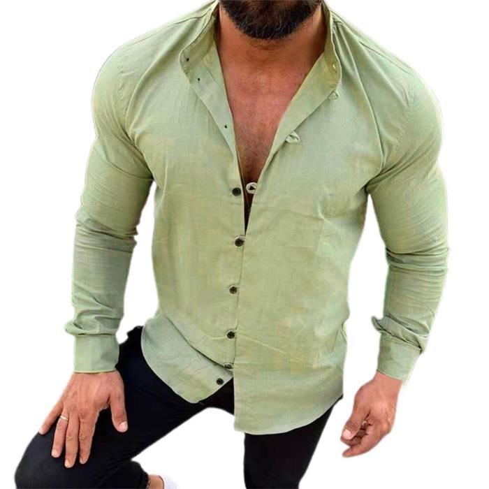 CHEMISETTE Homme Chemise Couleur pure Couleur unique Slim Casual Spring ...