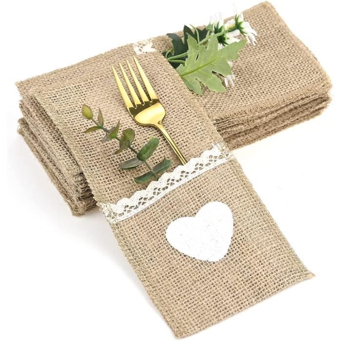 SEABUTY 30 Pièces Porte Couvert Toile de Jute, Pochette Couvert avec ...
