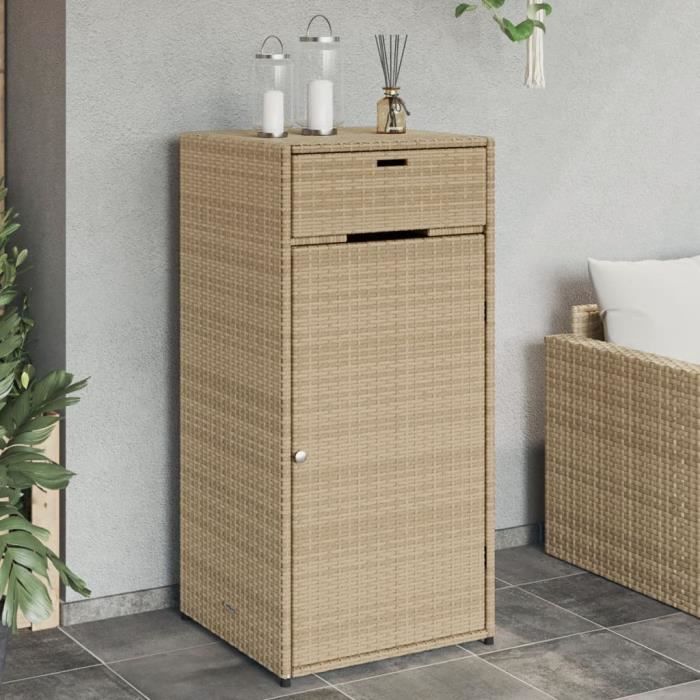 CHN Armoire de rangement de jardin beige 55x55x111cm résine tressée ...