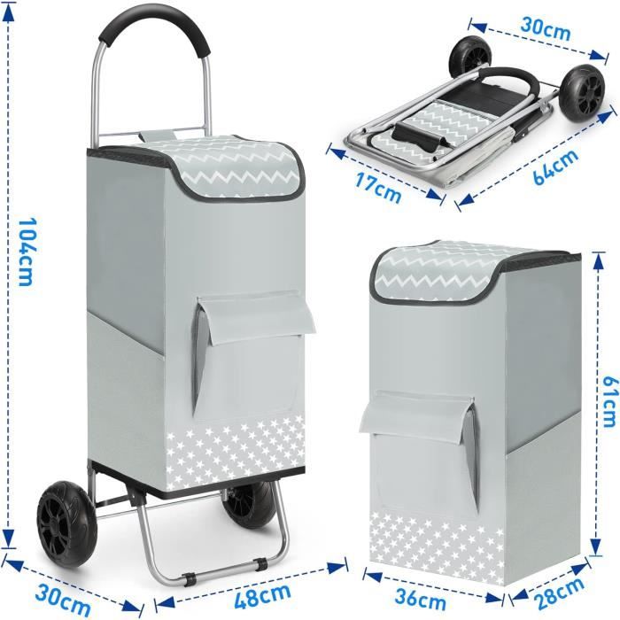 WONSEFOO Chariot De Courses, 75L Pliable Poussette de Marché, 2 en 1 ...
