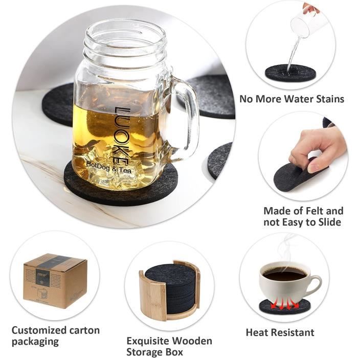 Dessous De Verre Feutre 12 Pièces, Sous Verre Rond Antidérapant Avec ...