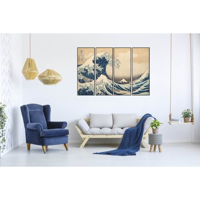 Tableau Panorama Hokusai La Grande Vague de Kanagawa 70x50 cm divisé en ...