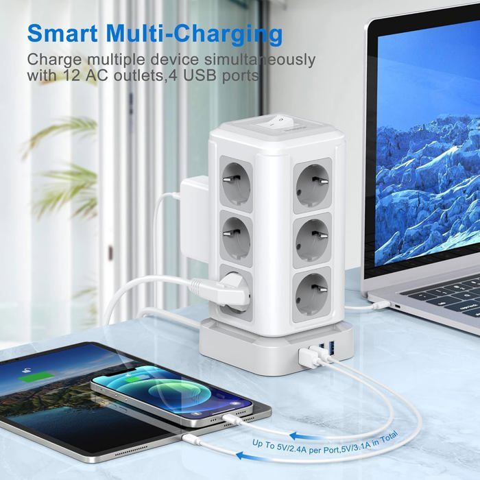 Multiprise Avec Interrupteur, Tour Multiprise (4000W/16A) Avec 12 ...