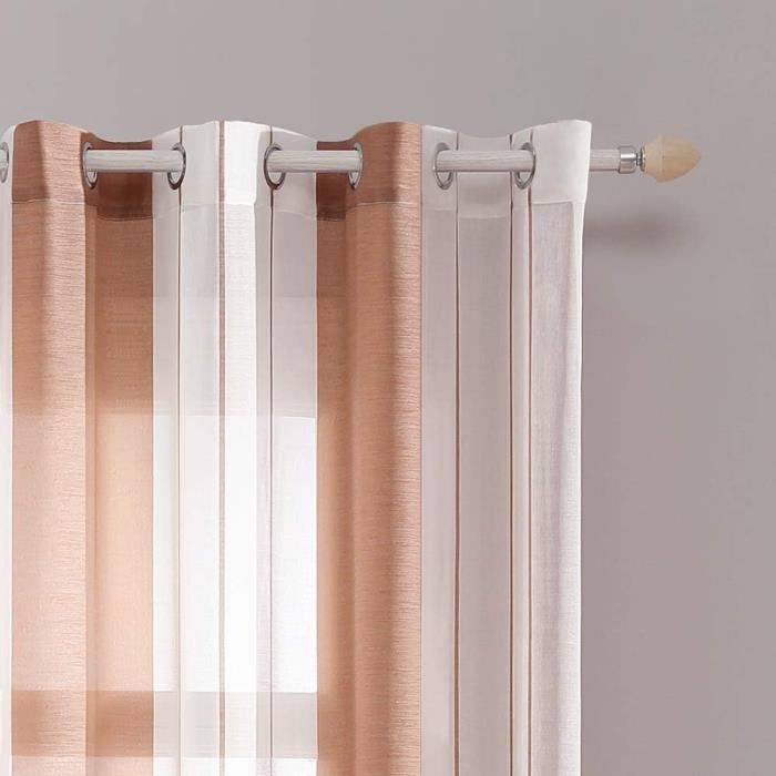 Rideaux Voilage À Rayures Blancs Et Brun, Voilages Intérieurs Avec ...