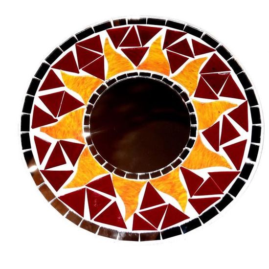 Miroir en Mosaïque Glace Bois Soleil Artisanat Mosaic Mirror Sun Rouge ...
